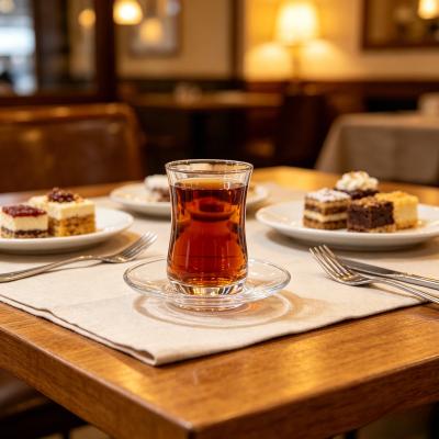 China Lead Free Decorative Glass Tea Sets Glass 6pcs Turkish Cups 6pcs Saucers Perfect for Enhancing Tea Presentation in Commercial Settings for sale