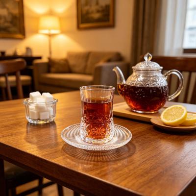 China Without Handle Elegant Glass Cup Sets 6pcs Turkish Cups 6pcs Saucers Height 86mm Stylish Durable Perfect for Restaurants Cafes and Hotels for sale
