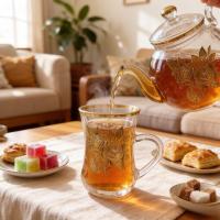 China 83ml Glass Tea Cup 6pcs Turkish Cups Decal with Pearl Design Perfect for Daily and Tea Tasting Sessions for sale