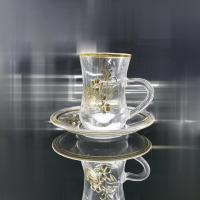 China Luxury Transparent Tea Drinking Cup Set 6pcs Turkish Cups 6pcs Saucers Elegant Durable Clear Glassware Ideal For Office Home And Cafe for sale