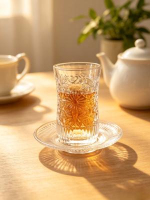 China Set Includes 6 Cups 6 Saucers Glass Tea Cups Transparent Color 118ML Capacity Perfect For Office Or Restaurant for sale
