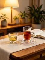 China Durable Glass Drinking Sets 6pcs Turkish Cups 6pcs Saucers 6pcs Cawa Cups Suitable for Hotels Bars Restaurants and Food Service Providers for sale