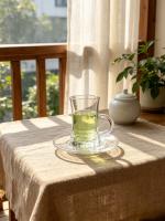 China Eco-friendly Glass Cup Sets 6pcs Turkish Cups 6pcs Saucers Durable Clear Glassware Designed for Hotels Bars and Corporate Meeting Rooms for sale