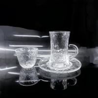 China Glass Tea Cup Set 6pcs Turkish Cups 6pcs Saucers 6pcs Cawa Cups Clear Glass Perfect for Bar and Coffee Shop Tea Presentation for sale