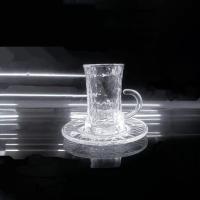 China Lead-free Transparent Glass Tea Drinking Cup Set 6pcs Turkish Cups 6pcs Saucers Designed for Professional Tea Serving Environments for sale