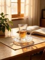 China Lead-free Transparent Glass Tea Drinking Cup Set 6pcs Turkish Cups 6pcs Saucers Designed for Professional Tea Serving Environments for sale