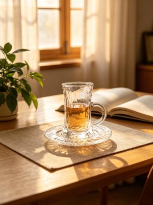 China Lead-free Transparent Glass Tea Drinking Cup Set 6pcs Turkish Cups 6pcs Saucers Designed for Professional Tea Serving Environments for sale
