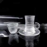 China Durable Glass Drinking Sets 6pcs Turkish Cups 6pcs Saucers 6pcs Cawa Cups Ideal for in Restaurants Bars and Catering Services for sale