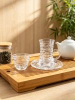 China Glass Cup Sets 6pcs Turkish Cups 6pcs Saucers 6pcs Cawa Cups Machine Pressed Craft Perfect for Daily Life Drinking for sale