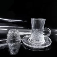 China Glass Tea Cups Set 12pcs Turkish Cups 12pcs Saucers 12pcs Cawa Cups Lead free Elegant Design Ideal for Tea Houses Cafes and Corporate Events for sale