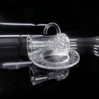 China Glass Tea Cups 6pcs Turkish Cups 6pcs Saucers Machine Pressed Clear Glass Suitable for Tea Shops Cafes and Office for sale
