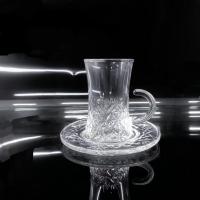 China Glass Tea Cups 6pcs Turkish Cups 6pcs Saucers Machine Pressed Clear Glass Suitable for Tea Shops Cafes and Office for sale