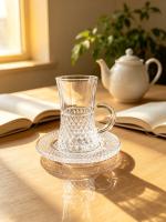China Set of 6pcs Turkish Cups 6pcs Saucers with Classical Stylish Design Perfect for Daily Life for sale