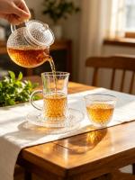 China Classical Glass Tea Cups Set of 6pcs Turkish Cups 6pcs Saucers 6pcs Cawa Cups Great for Elegant Tea Drinking Experience for sale
