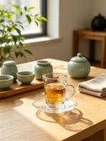 China Minimalist Clear Glass Tea Cup Set 6pcs Turkish Cups 6pcs Saucers Suitable for Daily Tea Drinking and Serving for sale