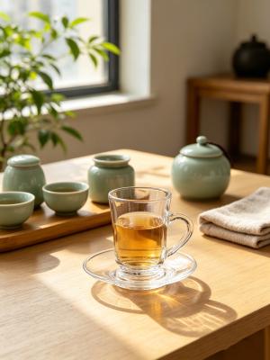 China Minimalist Clear Glass Tea Cup Set 6pcs Turkish Cups 6pcs Saucers Suitable for Daily Tea Drinking and Serving for sale