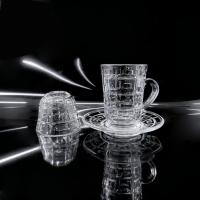China Grid Pattern Lead-Free Glass Tea Serving Set 6pcs Turkish Cups 6pcs Saucers 6pcs Cawa Cups Ideal for Comfortable and Relaxing Tea Moments for sale