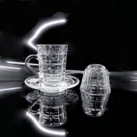 China Complete 36-Piece Grid Pattern Glass Tea Serving Kit For Home & Cafe 12pcs Turkish Cups 12pcs Saucers 12pcs Cawa Cups for sale