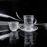 China Complete 36-Piece Grid Pattern Glass Tea Serving Kit For Home & Cafe 12pcs Turkish Cups 12pcs Saucers 12pcs Cawa Cups for sale