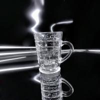China Grid Pattern Glass Tea Mugs Set of 6pcs Turkish Cups 100ml Small Clear Handle Cups for sale