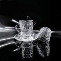 China Grid Pattern Lead-Free Glass Tea Serving Set 6pcs Turkish Cups 6pcs Saucers 6pcs Cawa Cups Ideal for Comfortable and Relaxing Tea Moments for sale