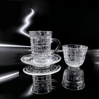 China Grid Pattern Lead-Free Glass Tea Serving Set 6pcs Turkish Cups 6pcs Saucers 6pcs Cawa Cups Ideal for Comfortable and Relaxing Tea Moments for sale