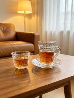 China Complete 36-Piece Grid Pattern Glass Tea Serving Kit For Home & Cafe 12pcs Turkish Cups 12pcs Saucers 12pcs Cawa Cups for sale