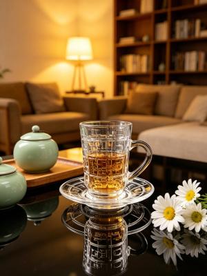 China Elegant Glass Tea Cups Set 6pcs Turkish Cups 6pcs Saucers Designed for Clear Visibility and Comfortable Tea Drinking Experience for sale