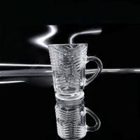 China Hot Sale 6Pcs Chevron Embossed Glass Tea Cup Sets 100ml Lead Free Small Handle Coffee Cup 6pcs Turkish Cups for sale