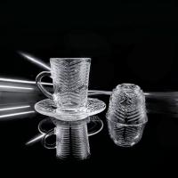 China Eco-Friendly Chevron Pattern Glass Tea Cup Set 6pcs Turkish Cups 6pcs Saucers 6pcs Cawa Cups for sale