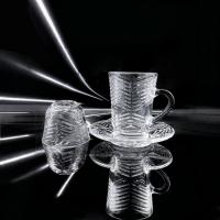 China Sustainable Chevron Textured Glass Tea Serving Set 12pcs Turkish Cups 12pcs Saucers 12pcs Cawa Cups for sale