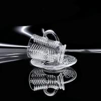 China Chevron Pattern Lead-Free Glass Tea Cup & Saucer Set 6pcs Turkish Cups 6pcs Saucers 100ml Capacity for sale