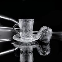 China Eco-Friendly Chevron Pattern Glass Tea Cup Set 6pcs Turkish Cups 6pcs Saucers 6pcs Cawa Cups for sale