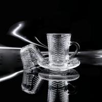 China Sustainable Chevron Textured Glass Tea Serving Set 12pcs Turkish Cups 12pcs Saucers 12pcs Cawa Cups for sale