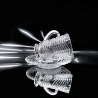 China Chevron Pattern Lead-Free Glass Tea Cup & Saucer Set 6pcs Turkish Cups 6pcs Saucers 100ml Capacity for sale