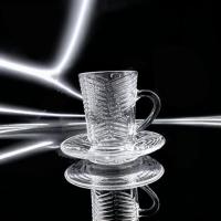 China Chevron Pattern Lead-Free Glass Tea Cup & Saucer Set 6pcs Turkish Cups 6pcs Saucers 100ml Capacity for sale