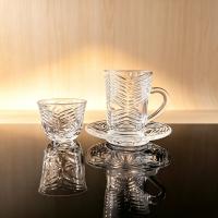 China Eco-Friendly Chevron Pattern Glass Tea Cup Set 6pcs Turkish Cups 6pcs Saucers 6pcs Cawa Cups for sale