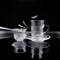 China Star Cut Recyclable Glass Tea Set – 6 Mugs, 6 Saucers, 6 Cawa Cups for sale