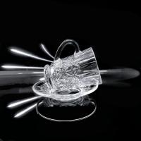 China Star Diamond Cut Recyclable Glass Cup & Saucer Set 6 Matching Tea Mugs with Saucers for sale