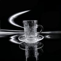 China Star Diamond Cut Recyclable Glass Cup & Saucer Set 6 Matching Tea Mugs with Saucers for sale