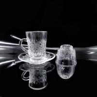 China Luxury Star Cut Lead-Free Glass Tea Set | 12 Mugs, 12 Saucers & 12 Cawa Cups Bulk Pack for sale