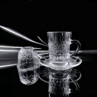 China Star Cut Recyclable Glass Tea Set – 6 Mugs, 6 Saucers, 6 Cawa Cups for sale