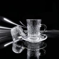 China Star Cut Recyclable Glass Tea Set – 6 Mugs, 6 Saucers, 6 Cawa Cups for sale