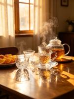 China Luxury Star Cut Lead-Free Glass Tea Set | 12 Mugs, 12 Saucers & 12 Cawa Cups Bulk Pack for sale