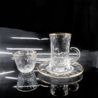 China High Quality Middle Eastern Style Gold Rim Clear Glass Coffee Cup & Saucer Sets, Premium Transparent Glass Cups for Home & Gifts for sale