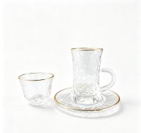 China Elegant 18 PCS Glass Tea Cup Sets Traditional Arabic Coffee Cup and Saucer with Gold Trim for Ramadan & Gifting for sale