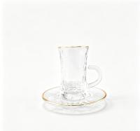 China Elegant 18 PCS Glass Tea Cup Sets Traditional Arabic Coffee Cup and Saucer with Gold Trim for Ramadan & Gifting for sale