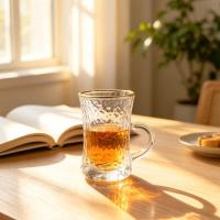 China Wholesale 6PCS Gold Rim Texture Glass Tea Cup Set Clear Handled Glass Cup Coffee Tea Brings Stable and Comfortable Grip for Daily Use for sale