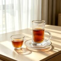 China Luxury 36PCS Glass Tea Cup Set Modern Glass Tea Cup & Saucer Set with Gold Rim for Tea Enthusiasts, Friends and Family for sale
