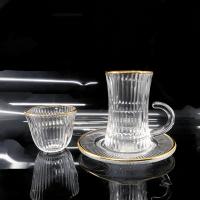China Luxury 36PCS Glass Tea Cup Set Modern Glass Tea Cup & Saucer Set with Gold Rim for Tea Enthusiasts, Friends and Family for sale